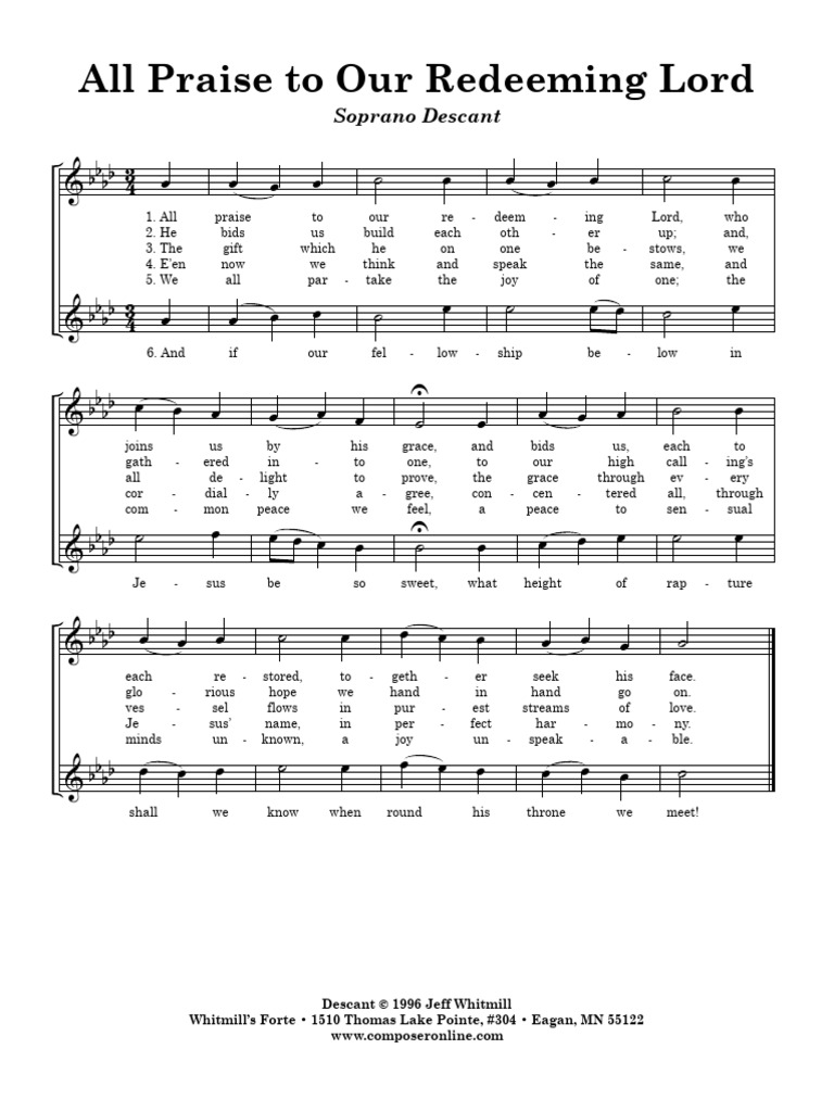 All Praise To Our Redeeming | PDF