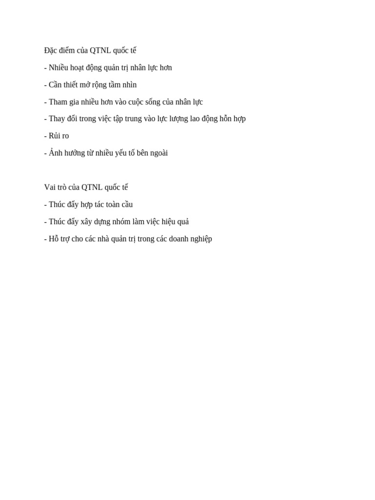 Đặc Điểm Của QTNL Quốc Tế | PDF