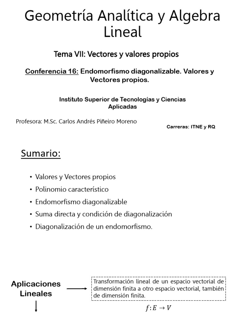 Geometría Analítica y Algebra Lineal Conferencia | PDF | Valores propios y vectores propios ...