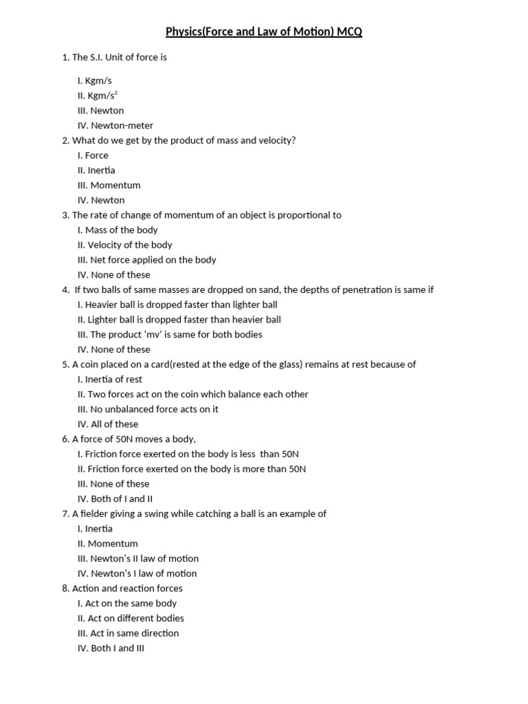 Physics (Force and Law of Motion) | PDF | Force | Newton's Laws Of Motion
