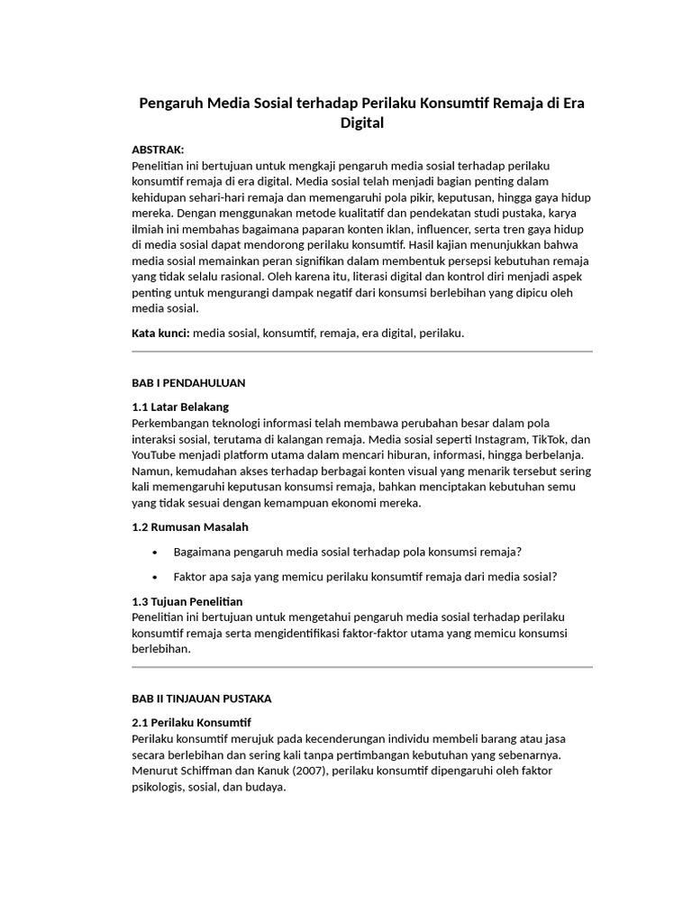 Pengaruh Media Sosial Terhadap Perilaku Konsumtif Remaja Di Era Digital | PDF