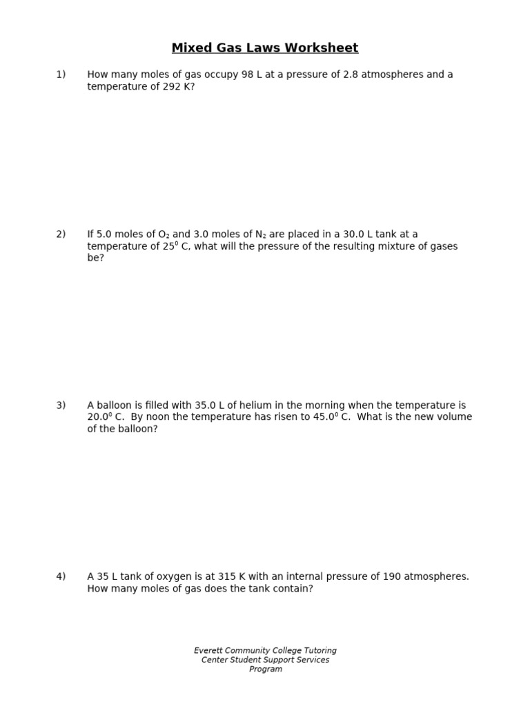 w338-mixed-gas-laws-worksheet | PDF | Gases | Atmosphere Of Earth