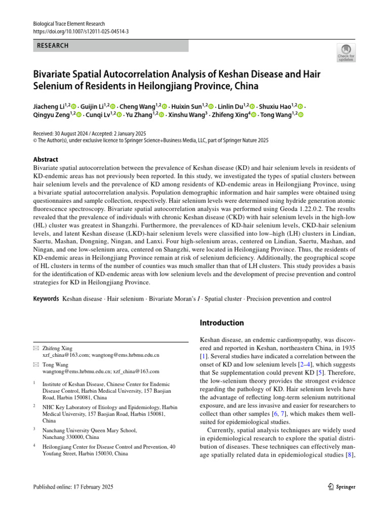 2025 - Bivariate Spatial Autocorrelation Analysis of Keshan Disease and Hair | PDF | Spatial ...