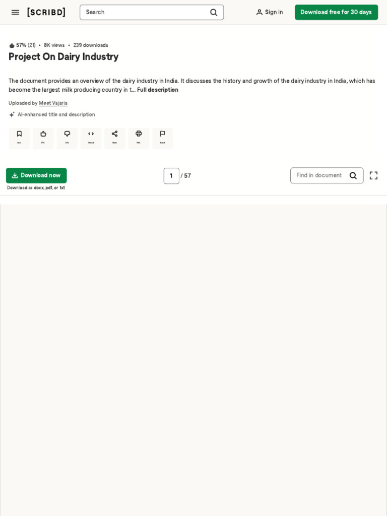 WWW Scribd Com Doc 133085132 Project-On-Dairy-Industry | PDF | Dairy | Milk