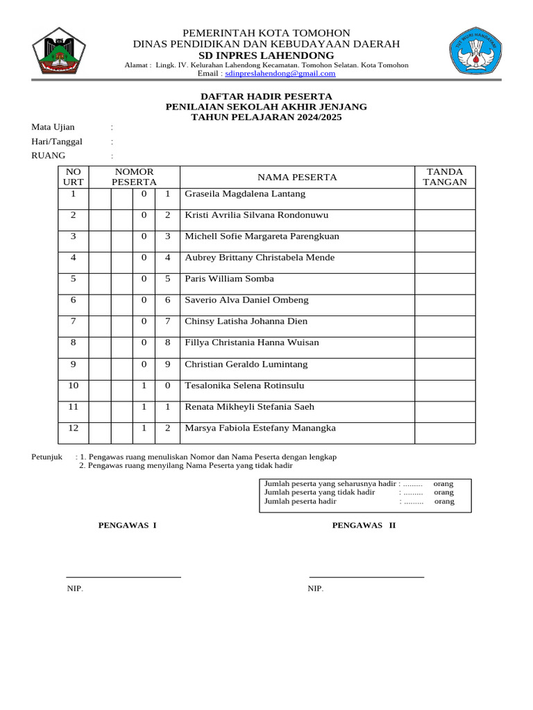 Daftar Hadir Peserta Ujian | PDF