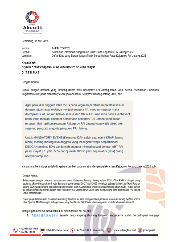 123 Letterhead Kewajiban Partisipasi Kejurprov 2025 Complete | PDF