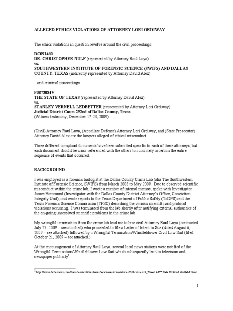 10.04.2010 Ordiway Ethics Violations | PDF | Witness | Lawyer