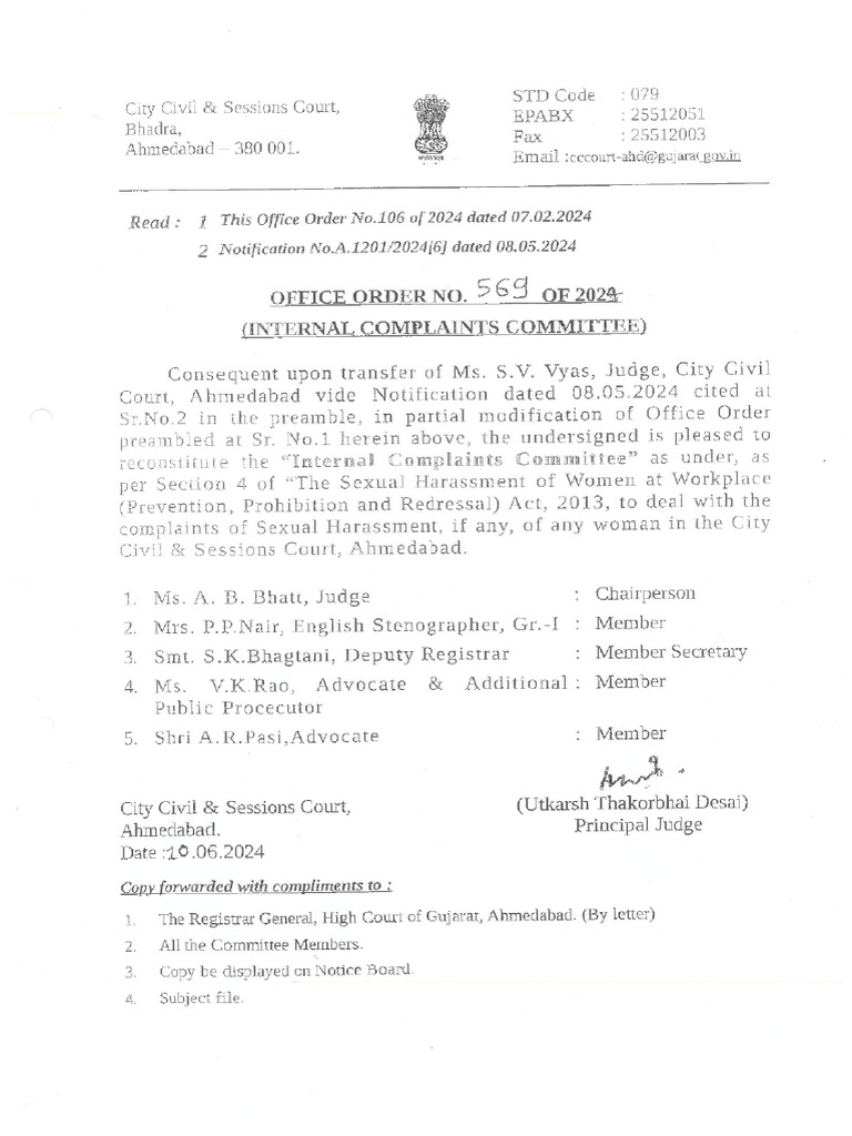 Office Order No. 9 of 2028: 1. Ms. A. B. Bhatt, Judge: Chairperson | PDF