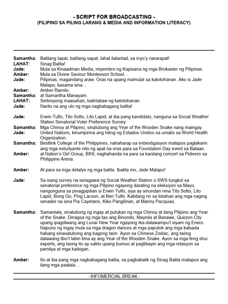 Script For Broadcasting | PDF