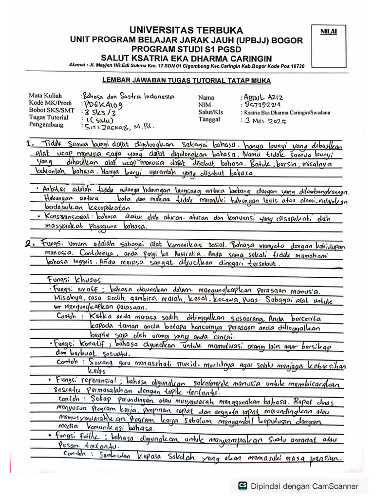 TTM 1 Bahasa Dan Sastra Indonesia | PDF