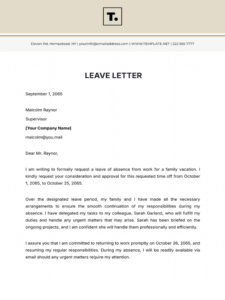 Leave Letter Template | PDF