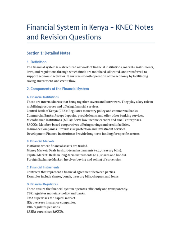 Kenyan Finance System | PDF