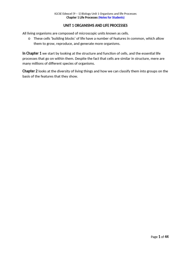 IGCSE Biology: Life Processes Overview | PDF | Cellular Respiration ...
