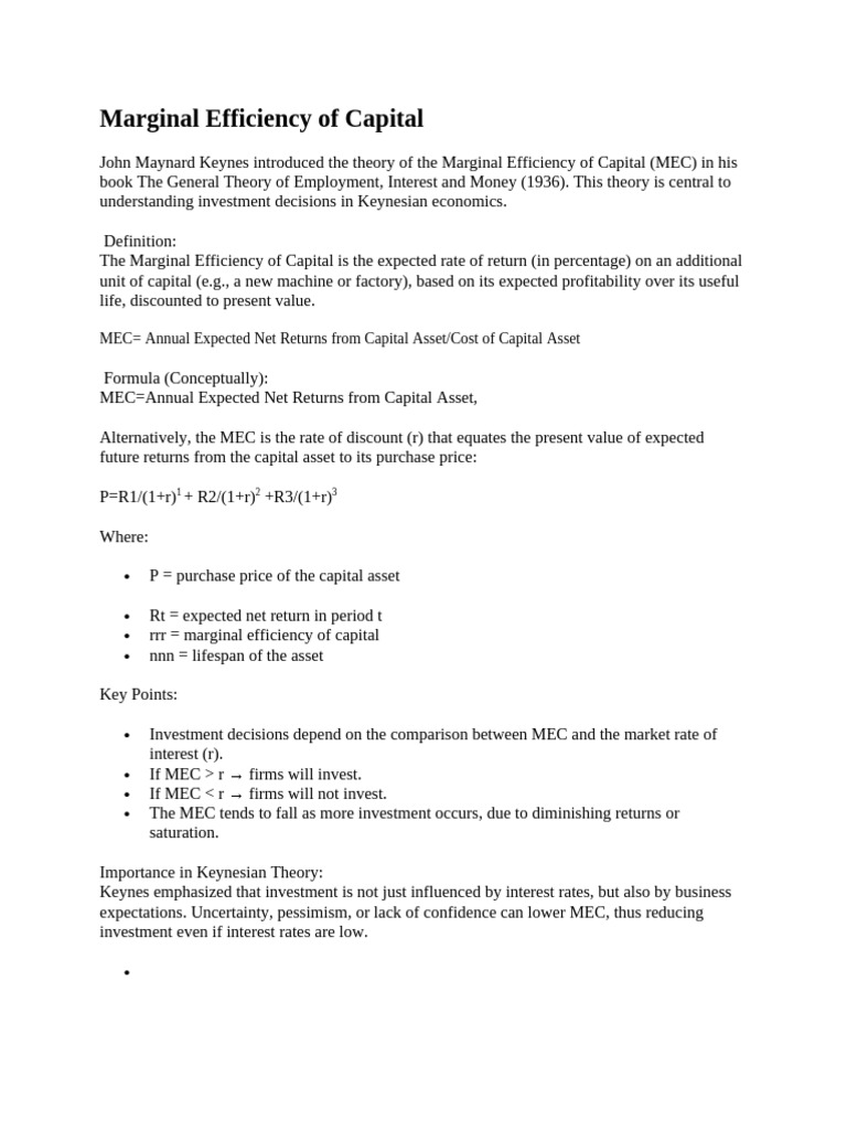 Marginal Efficiency of Capital | PDF