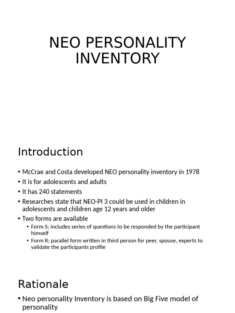 NEO Personality Inventory - Copy | PDF | Psychology | Psychological ...