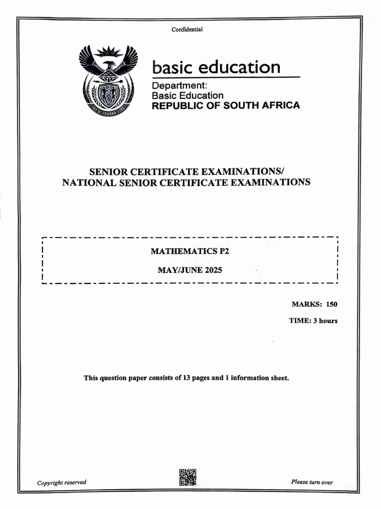 Mathematics P2 May/June 2025 Exam Paper | PDF | Cartesian Coordinate ...