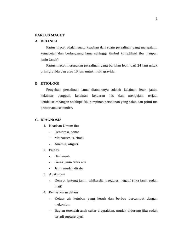 Definisi dan Penanganan Partus Macet | PDF