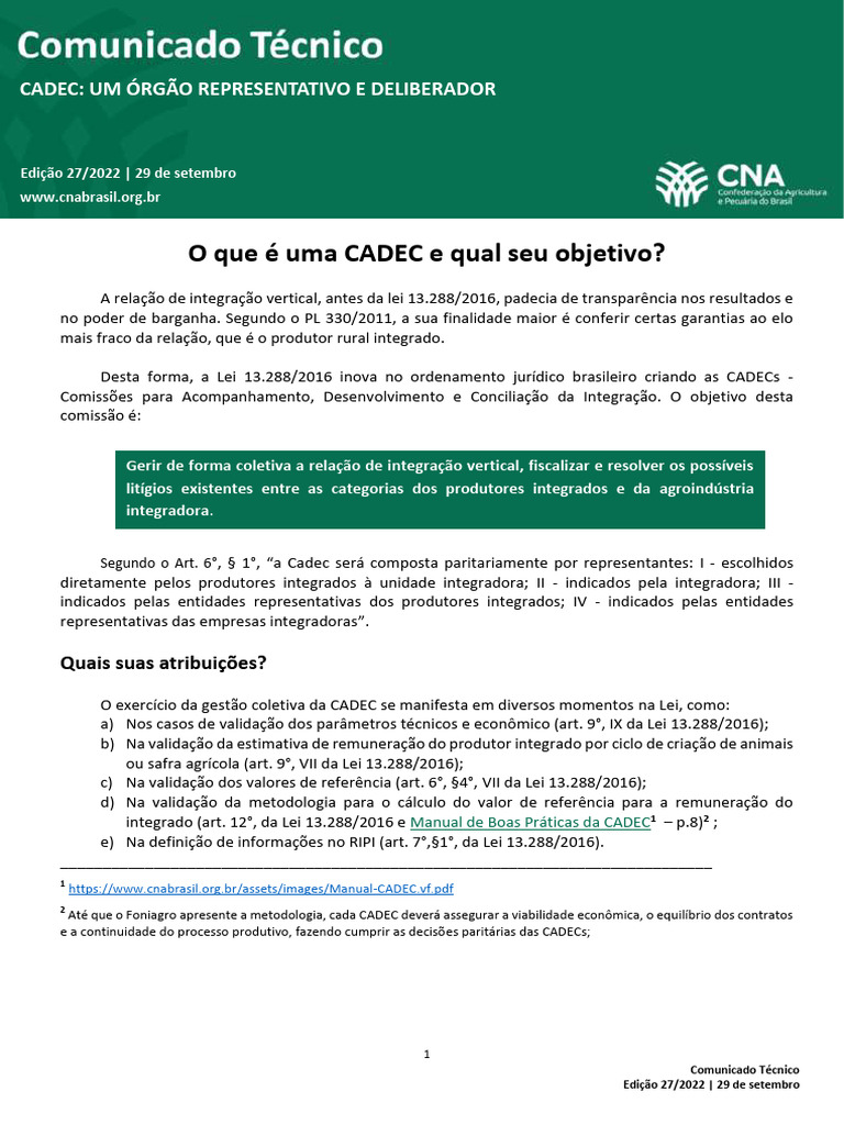 CADEC e seu Objetivo - 29set2022 | PDF | Economia | Agronegócio
