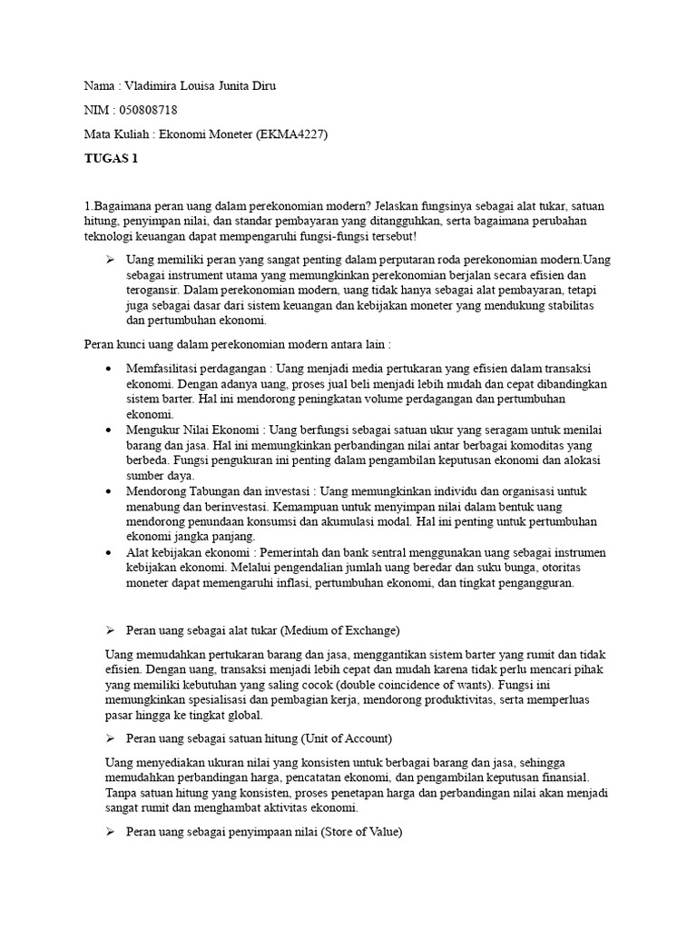 Tugas 1 Ekonomi Moneter | PDF