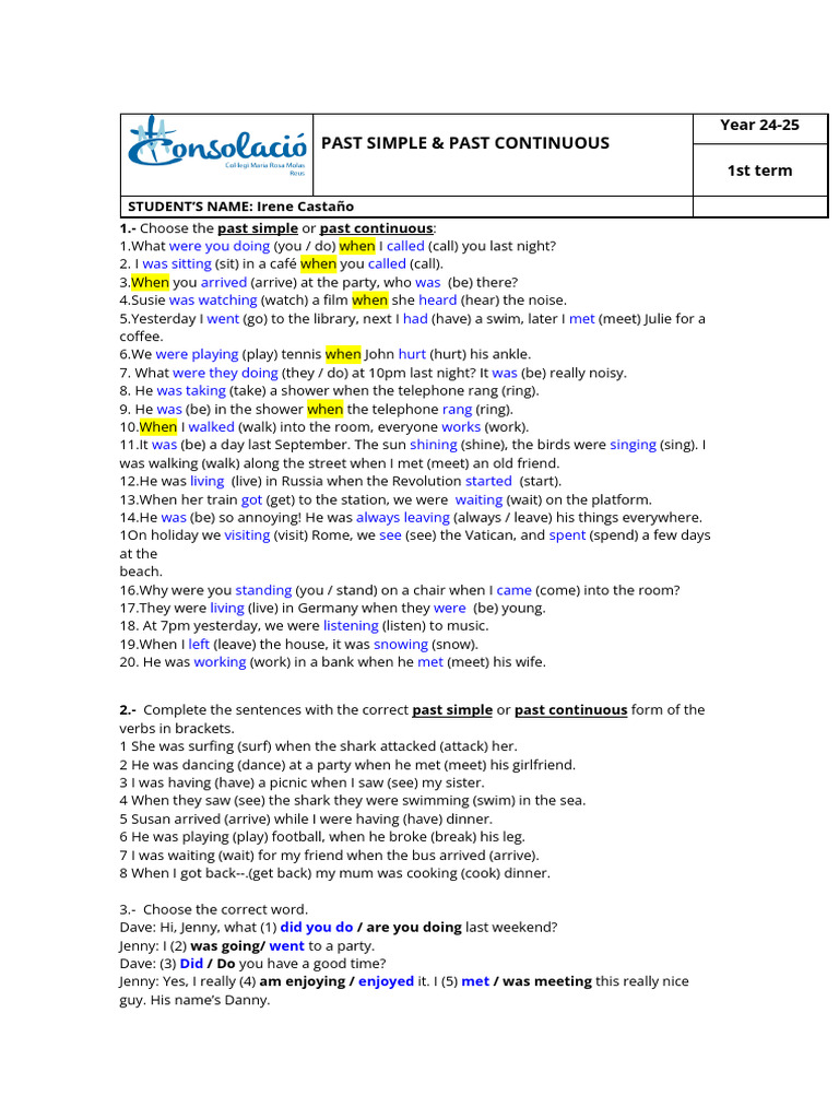 Past Simple vs. Past Continuous Exercises | PDF