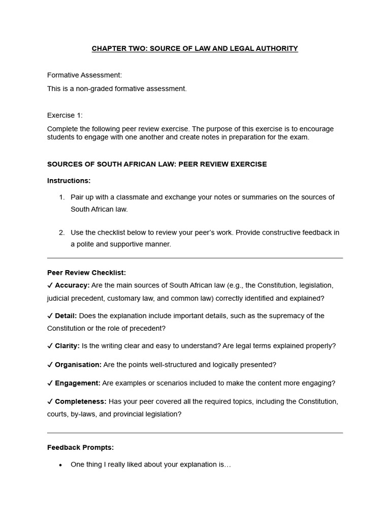 Sources of South African Law Peer Review Assessment (Non Graded) | PDF