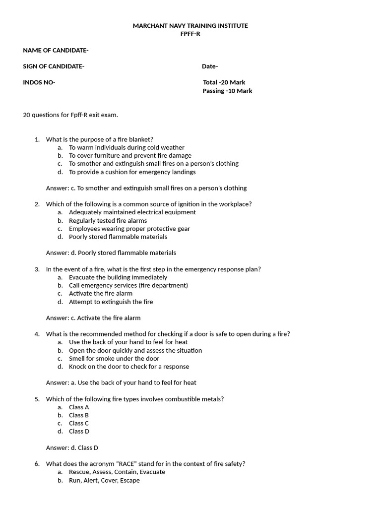 Set 2 Question Answer FPFF MCQ | PDF | Fires | Fire Safety