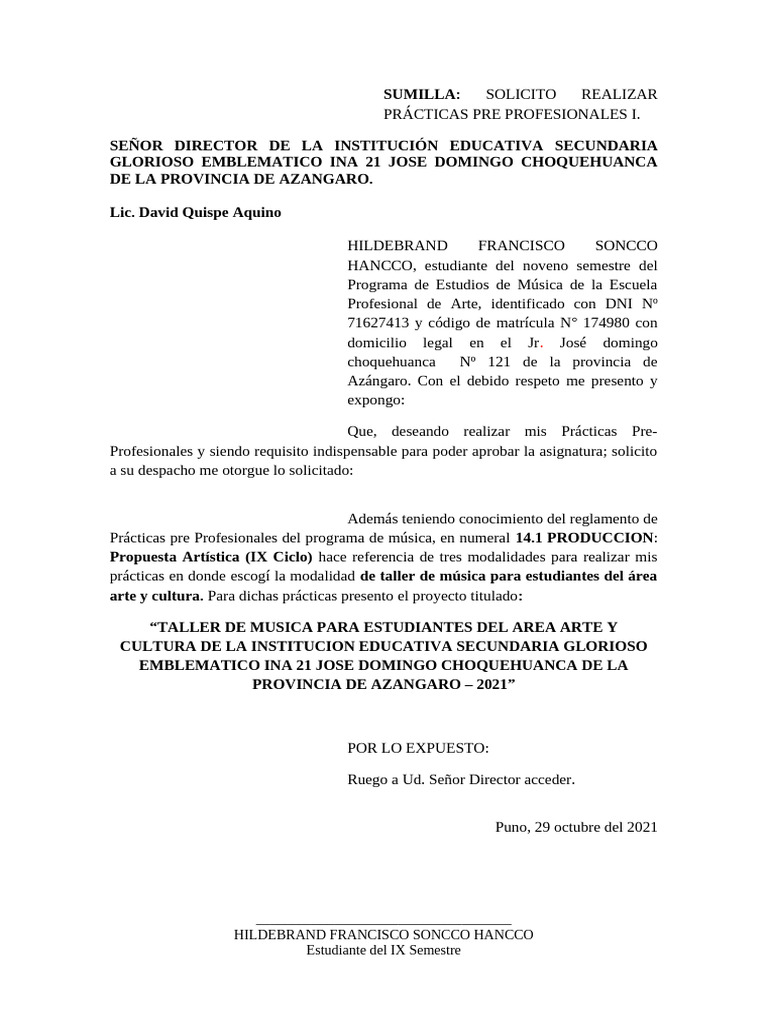 SOLICITUD - de Practicas | PDF