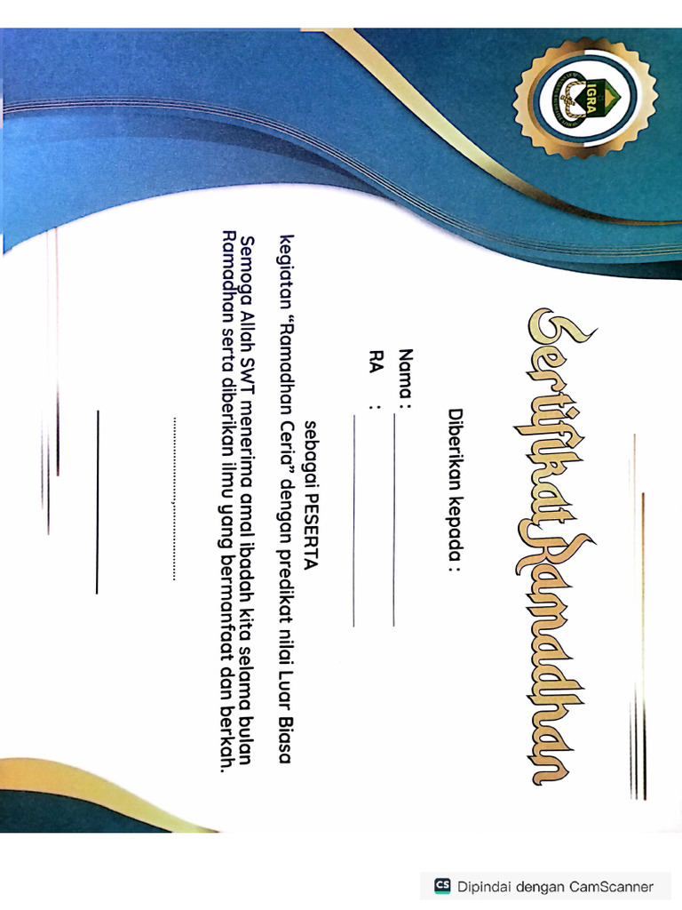 Sertifikat Ramadhan IGRA | PDF
