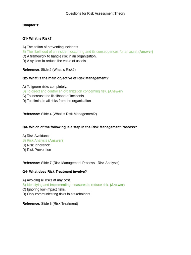 Risk Assessment Theory Questions Guide | PDF | Risk | Risk Management