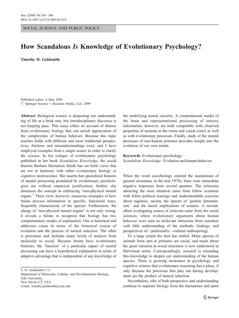 Knowledge of Evolutionary Psychology Is Scandalous | PDF | Mind ...