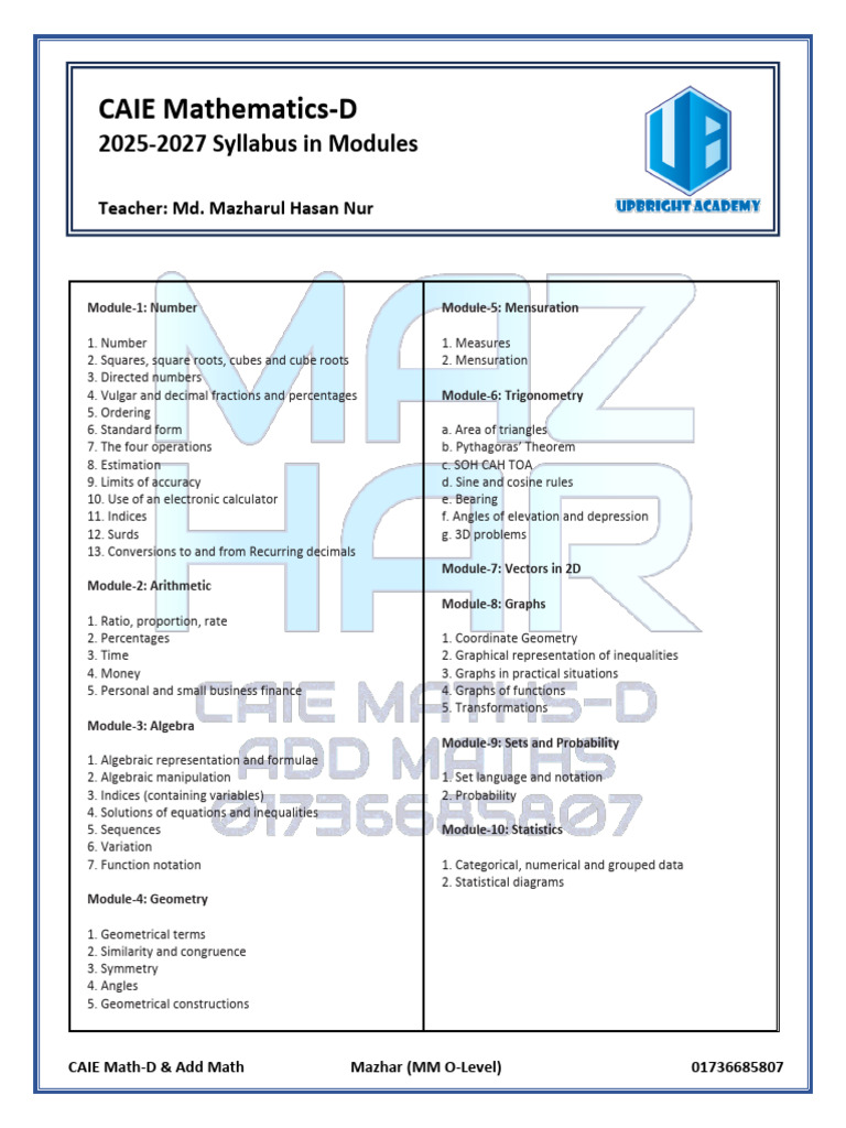 Math-D 2025-2027 Syllabus Modules | PDF | Geometry | Algebra