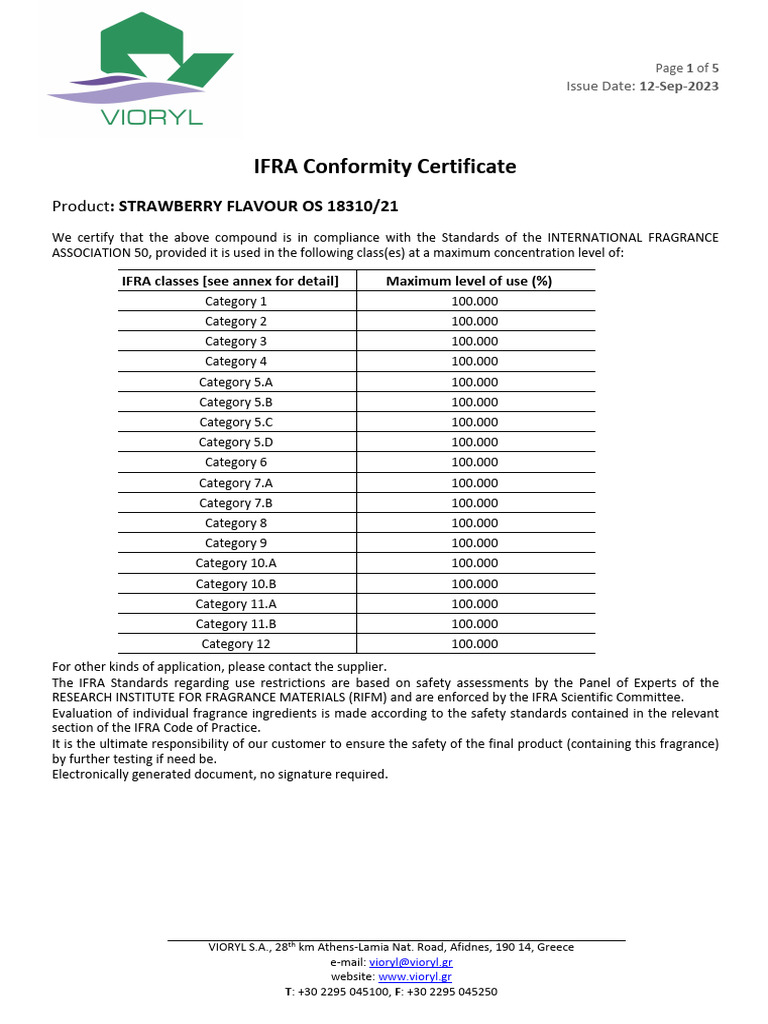 Ifra50 Cert Strawberry Flavour Os 18310 Interallis 2023 | PDF | Perfume ...