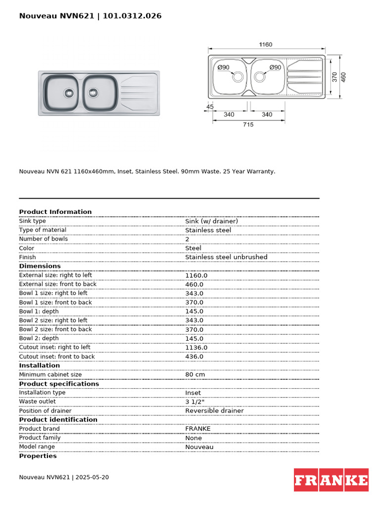 Nouveau NVN621 Stainless Steel Sink | PDF