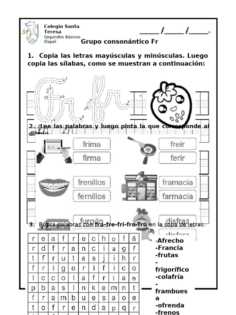 Actividades con el grupo consonántico Fr | PDF