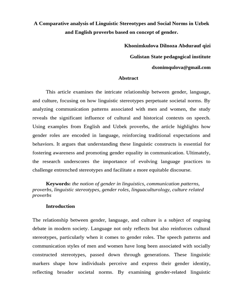 Maqola OAK Dilnoza | PDF | Gender | Gender Studies