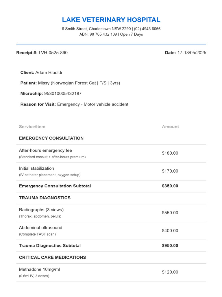 Lake Veterinary Hospital - Detailed Receipt | PDF | Clinical Medicine ...