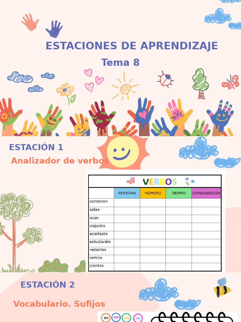 Estaciones de Aprendizaje: Verbos y Vocabulario | PDF