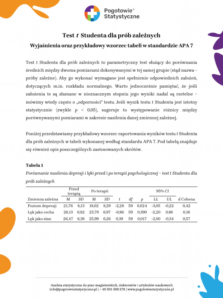 2023-03 Test T Studenta Dla Prób Zależnych | PDF