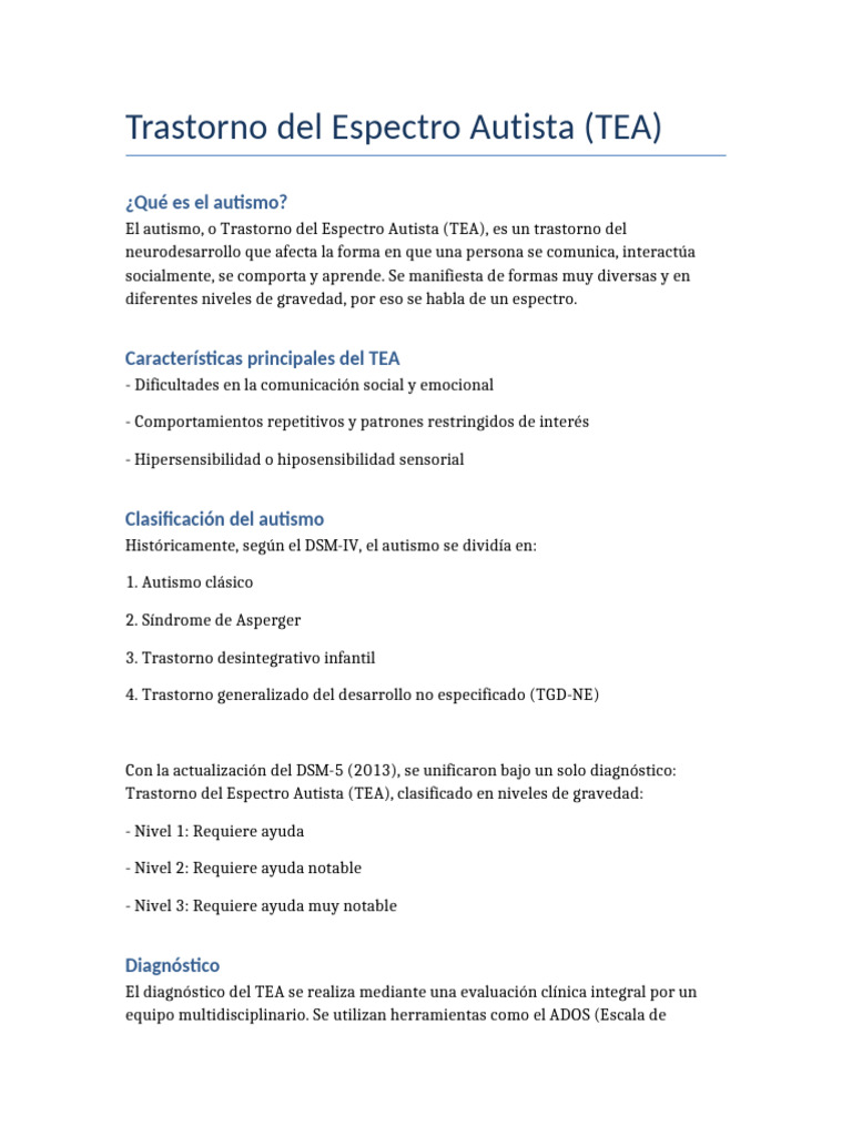 Trastorno Del Espectro Autista TEA | PDF
