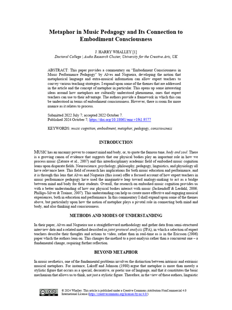 Metaphor in Music Pedagogy Explained | PDF | Pedagogy | Embodied Cognition