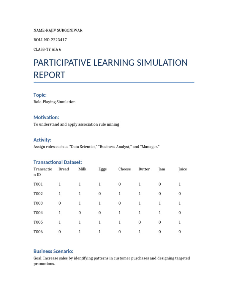 Association Rule Simulation Report | PDF | Business | Cognitive Science