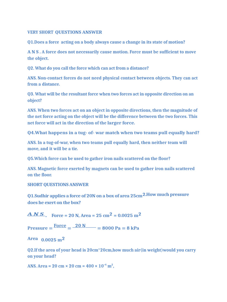Grade 8 Force and Pressure Overview | PDF | Pressure | Force