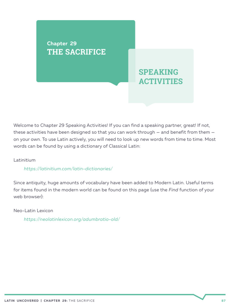 LATIN Uncovered Beginner Speaking Activities Chapter 29 | PDF