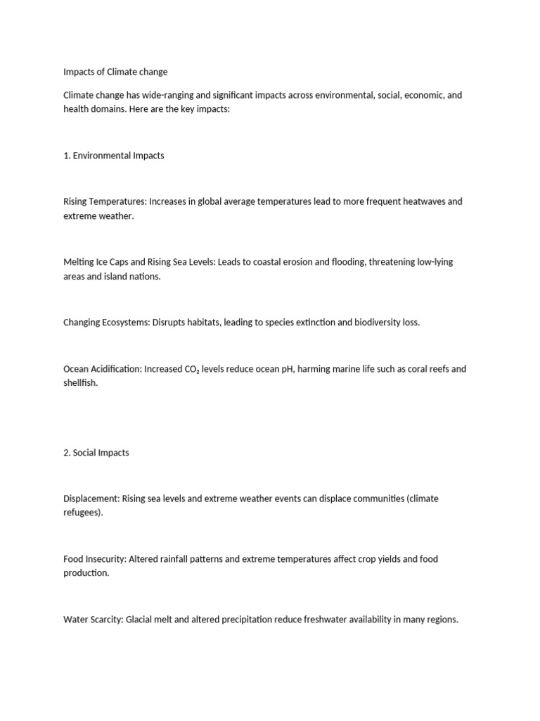 Climate Change: Key Environmental and Social Impacts | PDF