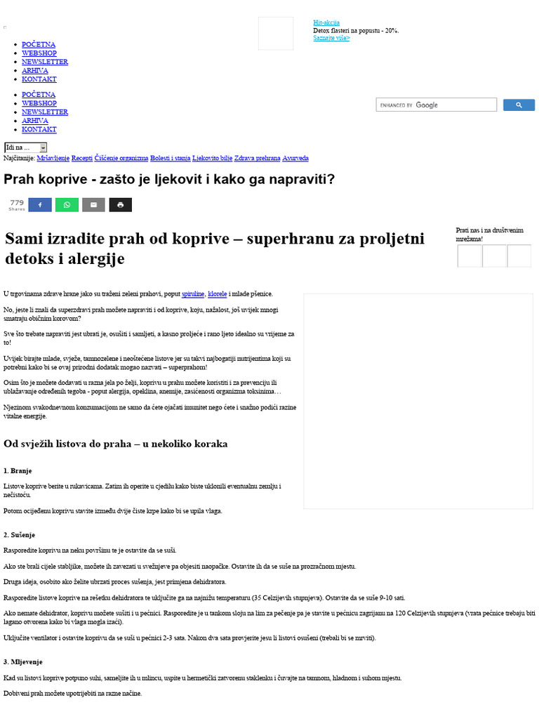 Prah Koprive - Zašto Je Ljekovit I Kako Ga Napraviti | PDF