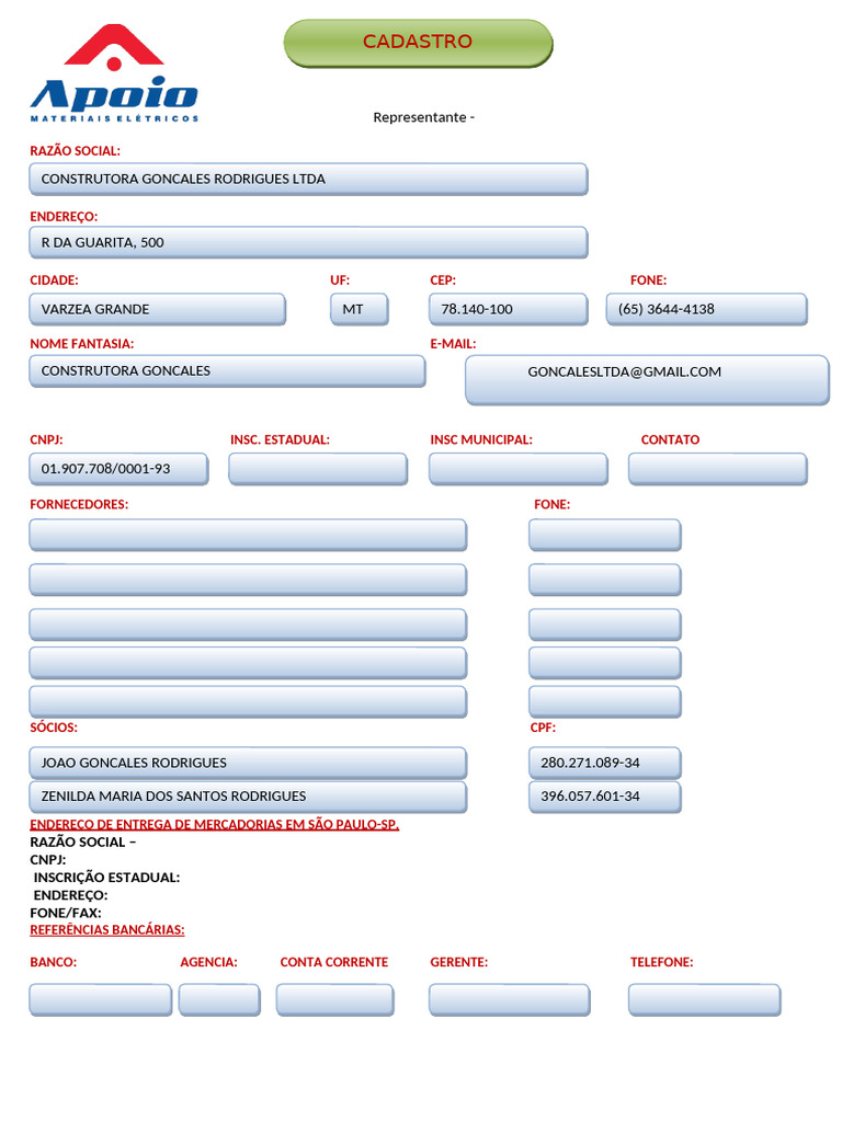 Ficha para Cadastro Cliente Novo | PDF