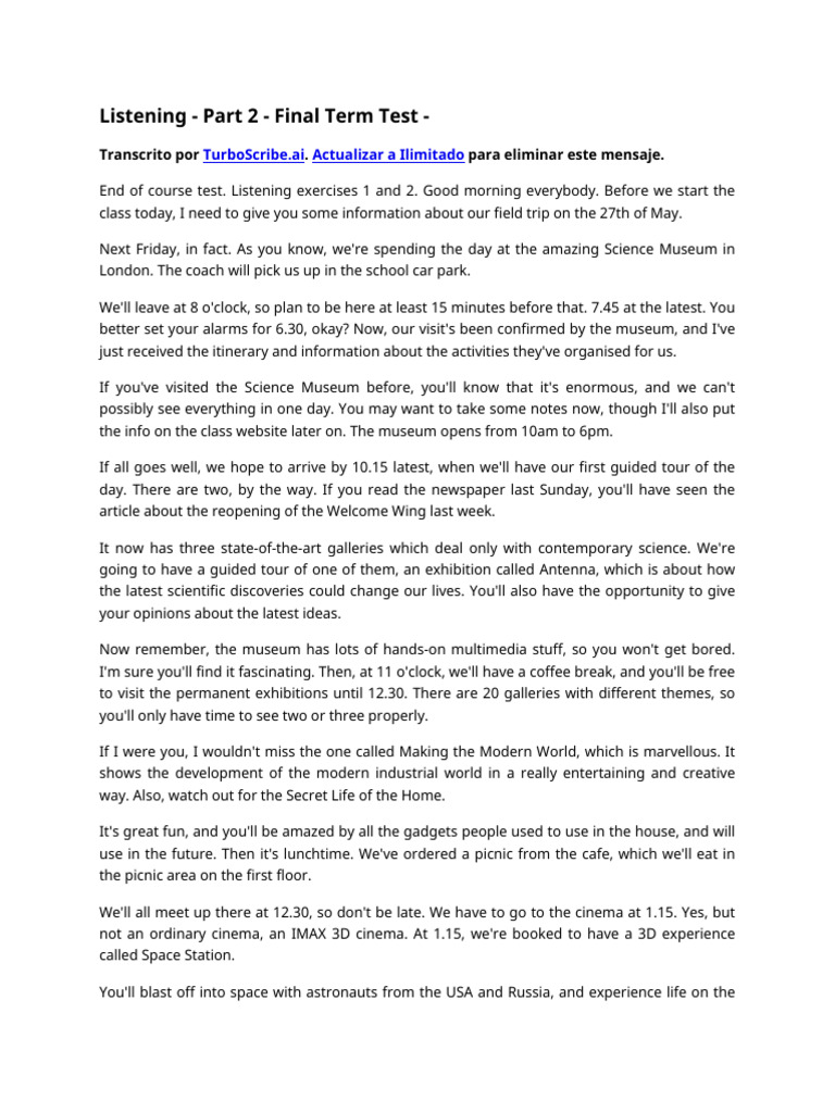 Listening - Part 2 - Final Term Test | PDF