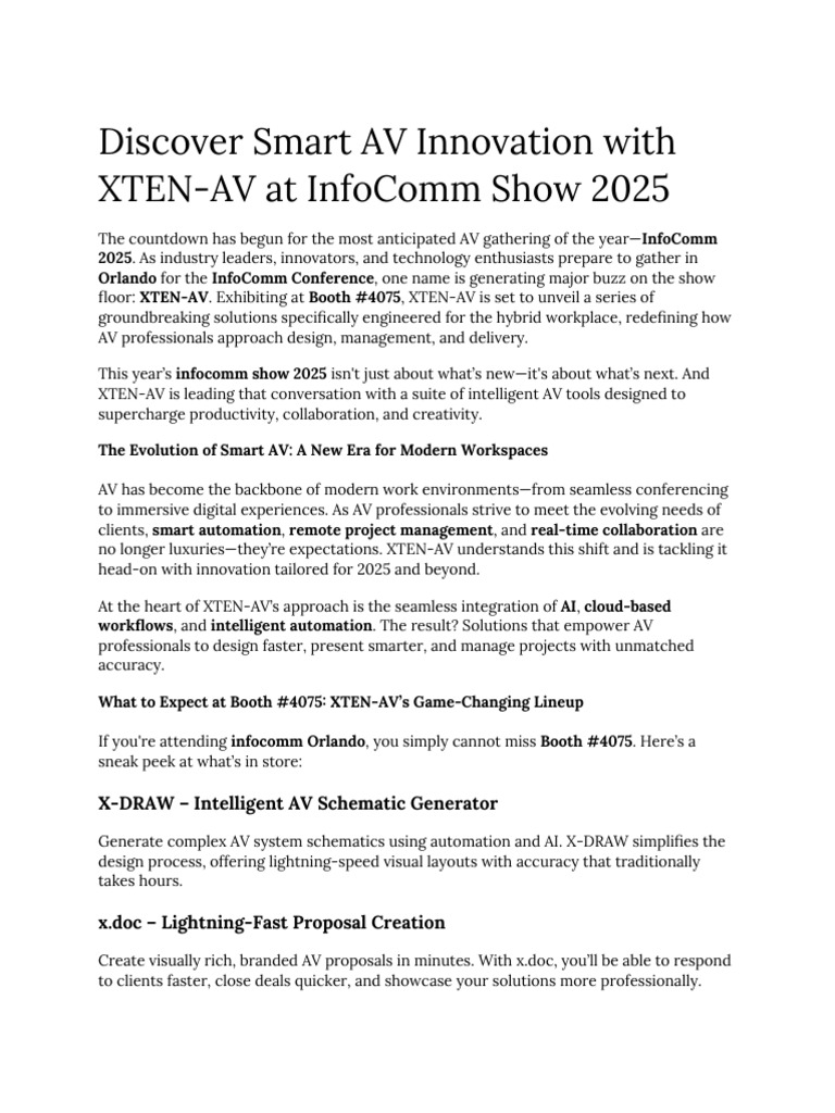 Discover Smart AV Innovation With XTEN-AV at InfoComm Show 2025 | PDF