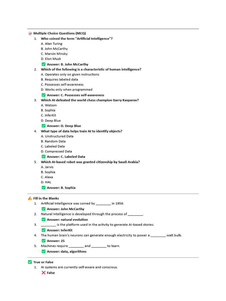 AI CHAP 1 Question and Answes | PDF | Artificial Intelligence | Intelligence (AI) & Semantics