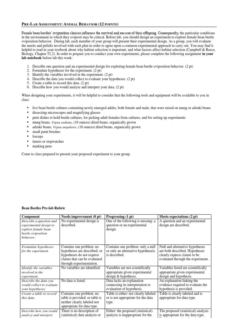 Animal+Behavior+Pre Lab | PDF | Hypothesis | Null Hypothesis